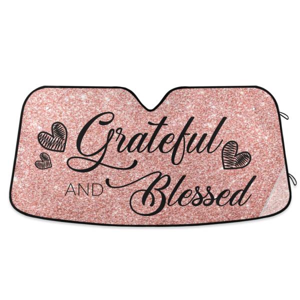 商品名: Dussdil Grateful and Blessed ローズゴールド ピンク グリッター 車 フロントガラス サンシェード シャイニー サンシェード 反射 プロテクター バイザー カバー シェード トラック SUV フロントウ...