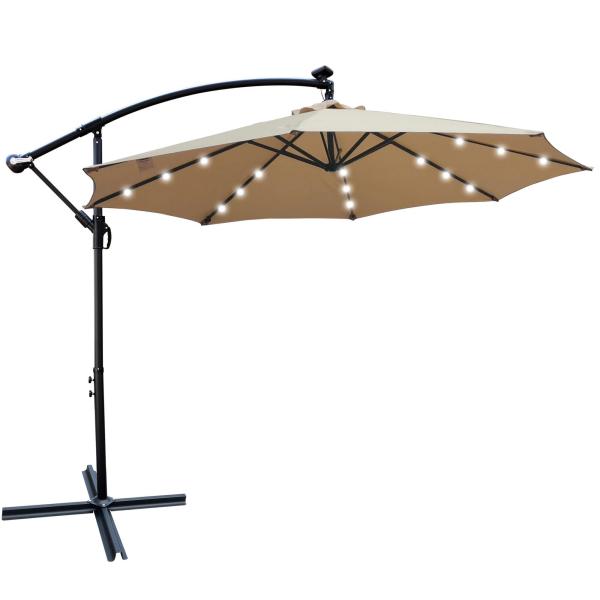 商品名:  MKER Home 10FT Solar LED Cantilever Patio Umbrella - Heavy Duty Wind-Defying 8-Rib Design with Cross Base | Water-...