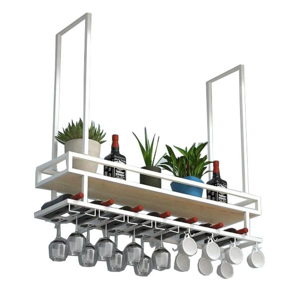 商品名:  Rustic Wine Glass Holder 2 Tier Ceiling Mount Industrial Wine Rack with Guard Rail Wall Mounted Bottle Holder Glas...