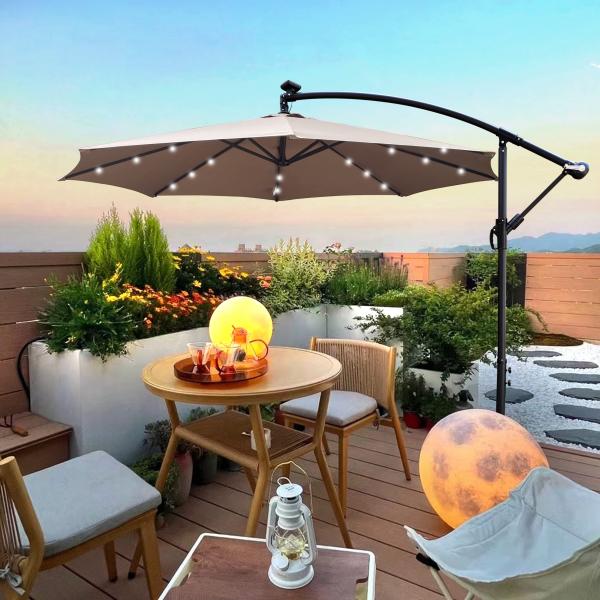 商品名:  10 ft Outdoor Patio Umbrella Solar Powered LED Lighted Sun Shade Market Waterproof 8 Ribs Umbrella with Crank and ...