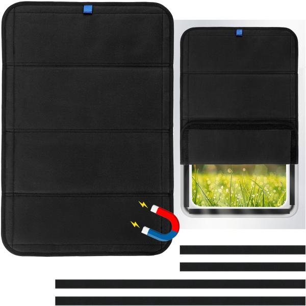 商品名: 磁気RVドアウィンドウシェード、折りたたみ式遮光サンシェードRVウィンドウカバー、UV保護とプライバシー、キャンパーやトラベルトレーラー用(ブラック、長さ25インチ x 幅16インチ)。 Magnetic RV Door Wind...