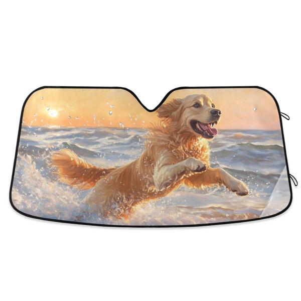 商品名:  Car Windshield Sunshade Foldable A Happy Golden Retriever Sun Visor Protect UV Rays for Most Sedans SUV Trucks Low...