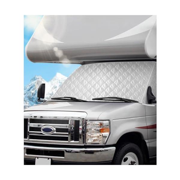 商品名: VANNCAMP RV フロントガラスカバー フォード E450、E350、E250、エコノリン、クラブワゴン 1997-2025 モーターホーム、クラスC RVフロントウィンドウサンシェード UV保護&amp;プライバシーシール...
