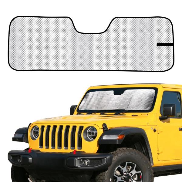 商品名: Jeep Wrangler JL 2018-2025 &amp; Gladiator 2020-2025用 フロントガラス サンシェード - UVカット、熱低減、自動ローリングストレージ。 Front Windshield Sun...