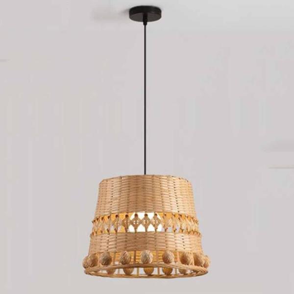 商品名:  Chinese Style Hollow Pendant Lamp Farmhouse Bamboo Wicker Chandelier Creative Personality Light 1 Ceiling Lighting...