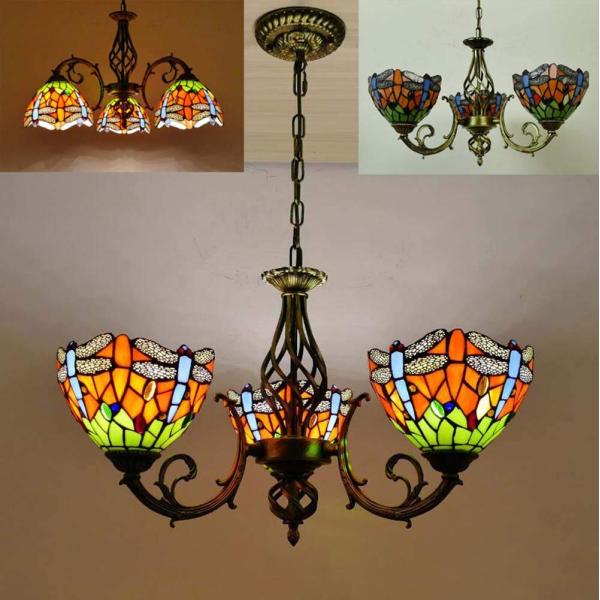 商品名:  ZHOUYANB Chandeliers, Stained Glass Pendant Hanging Lamps, Adjustable Vintage Decoration LED Ceiling Light for Liv...