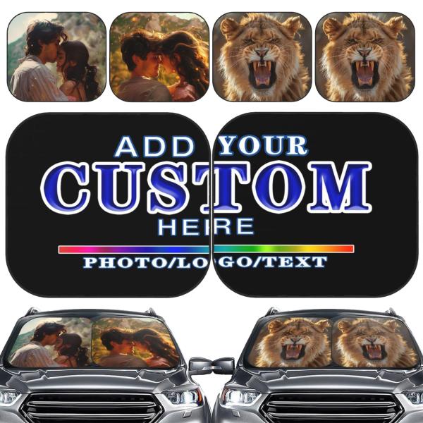 商品名:  2 Pcs Custom Car Windshield Sun Shade Add Your Photo Text Logo Customized Foldable Car Front Window Sunshade Perso...