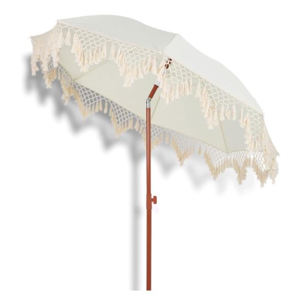 商品名:  WBQYIMF 6.6ft Garden Parasol with Tilt, Wood Effect Steel Pole, Sun Shade UPF 50+, Tassel Beach Umbrella, for Outd...