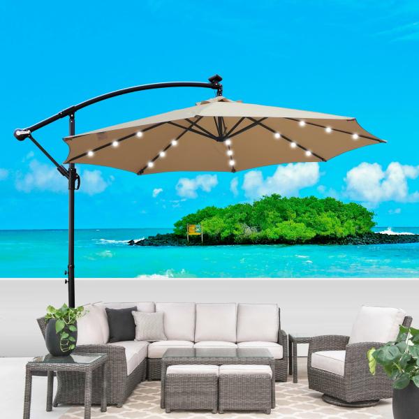 商品名:  Japovker 10 ft Outdoor Patio Umbrella Solar,LED Lighted Sun Shade with Crank and Cross Base,8 Ribs Umbrella Polyes...