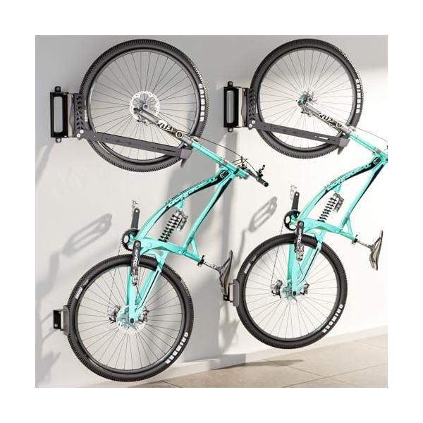 商品名: 回転式自転車ラック壁マウント ガレージ用自転車ハンガー 省スペース垂直自転車ホルダー 最大75ポンドまで収納 自転車ウォールハンガー収納 重い持ち上げ不要 屋内吊り下げ自転車ラック 2個パック 2-Pack Swivel Bike...
