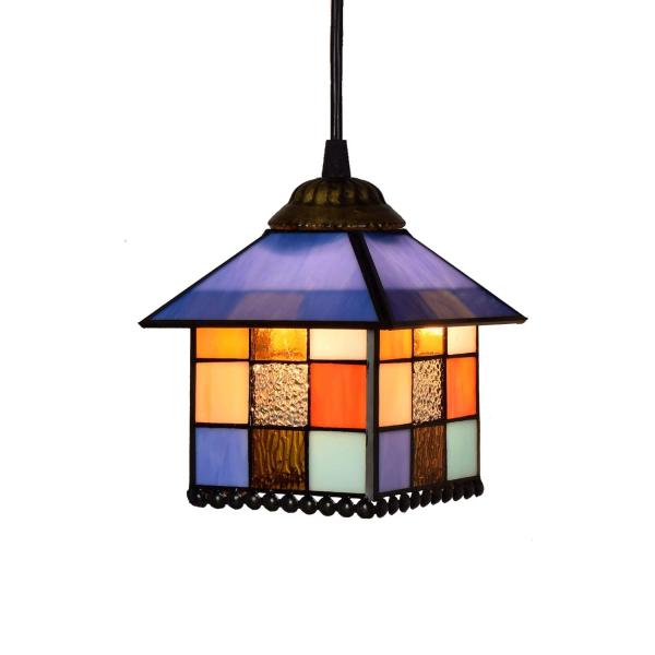 商品名:  ZHOUYANB Ceiling Stained Glass Chandelier 8-" Pendant lamp Small House Lamp Creative Stained Glass Pendant Lightブラ...