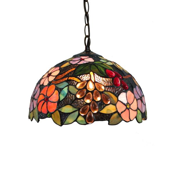 商品名:  ZHOUYANB Ceiling Stained Glass Chandelier 12" Pendant Light Grape Flower Pendant Lights Glass Light Fitting for Be...