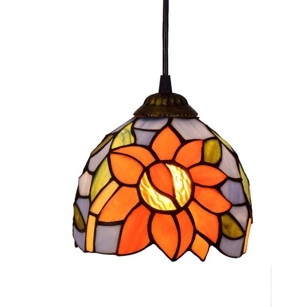 商品名:  ZHOUYANB Ceiling Stained Glass Chandelier 6" Small Pnedent lamp Orange Flowers Glass Pendant Light Ceiling Hanging...
