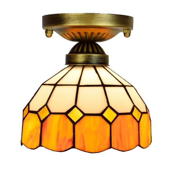 商品名:  ZHOUYANB Stained Glass Ceiling Lighting 8" Stained Glass Aisle Mediterranean Yellow White Grid Corridor Balcony Sm...