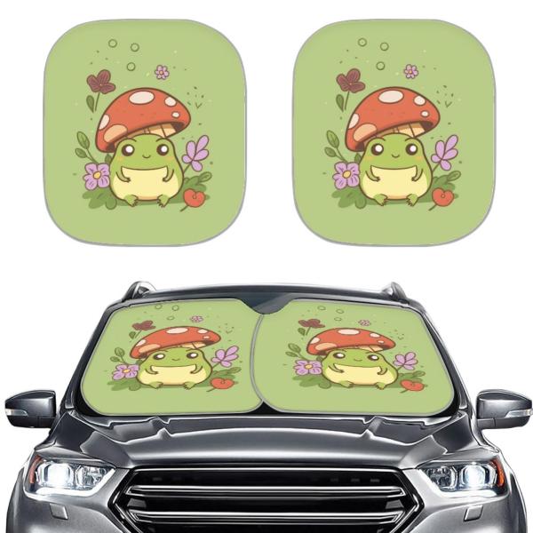 商品名:  Tutolipy Frog Cute Front Window Sun Shade for Car 2 Pieces Sunshade Floral Mushroon Front Windshield Sun Screen Fo...