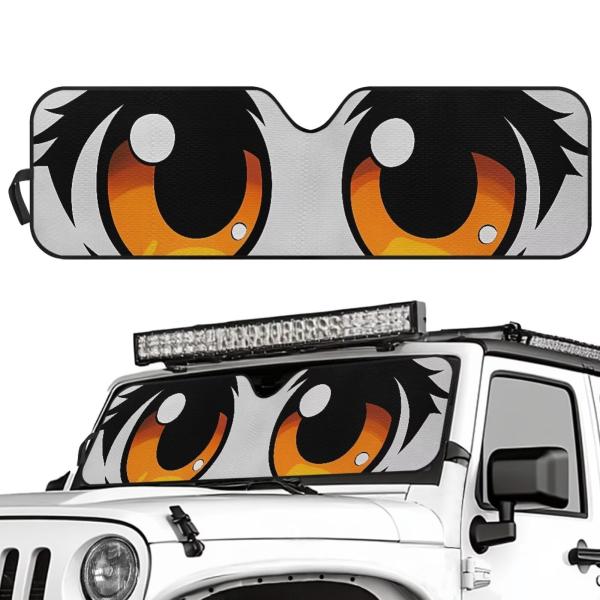 商品名:  Boatee Car Sun Shade Orange Eyes Sun Shade for Car Windshield 2/4 Door Blocks UV Rays Sun Visor Protector Compatib...