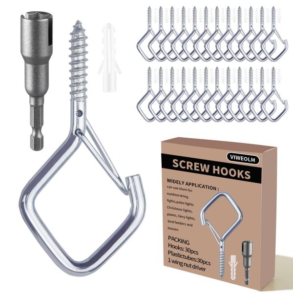 商品名: Viweolm 30個 シルバー アイフック スクリュー 高耐久 天井フック 植物、ストリングライト、カップ、ウィンドチャイム、鳥の餌箱を吊るすための 屋内&amp;屋外 Viweolm 30 Pcs Silver Eye Hoo...