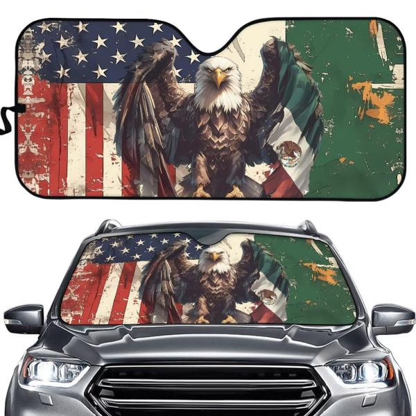 商品名:  Biyejit Eagle USA Mexico Flag Windshield Sun Shade, Car Front Window Shades Sunshade Cover Sun Visor Shield Block ...