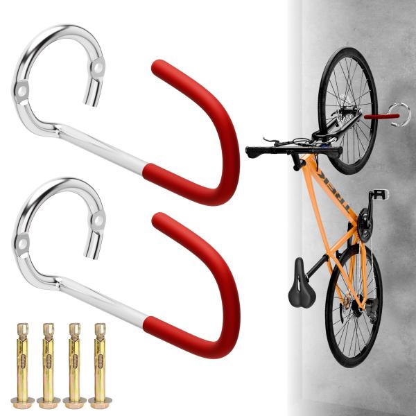 商品名: Pershook 330ポンド バイクラックガレージ 2個パック 自転車壁取り付け/自転車天井ハンガー 重量物を持ち上げる回転収納不要 屋内バイクフック収納 山/道路/Eバイク用 9.5インチ レッド Pershook 330LB...