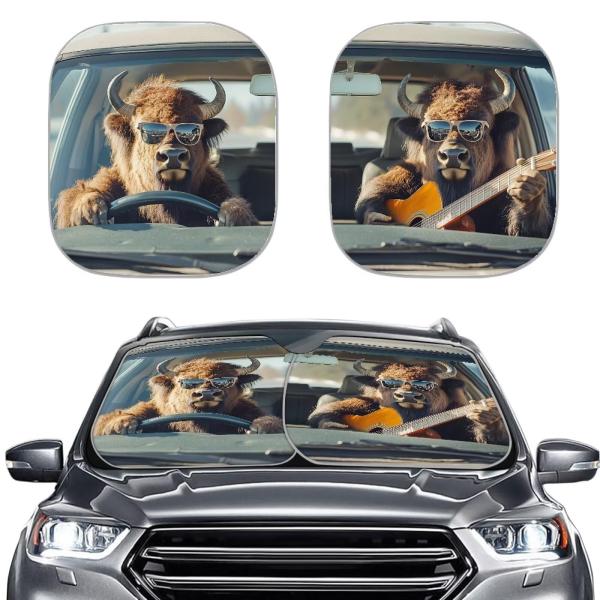 商品名:  Skjoldheim Pack of 2 Foldable Driving Bison Sunshade - Car Window Shades for Truck, Sedan, SUV &amp; Van, Sun Shad...