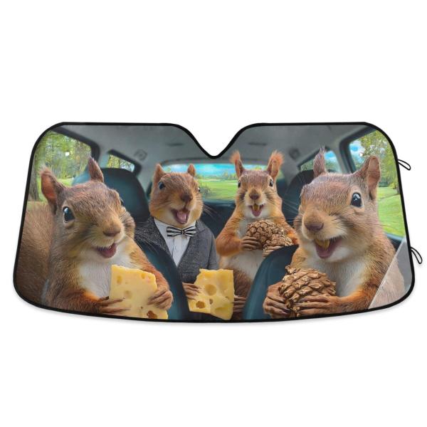 商品名:  ALAZA Squirrels Driving Funny Animals Car Windshield Sun Shade Front Window Sunshade Cover Foldable Sun Shield Vis...