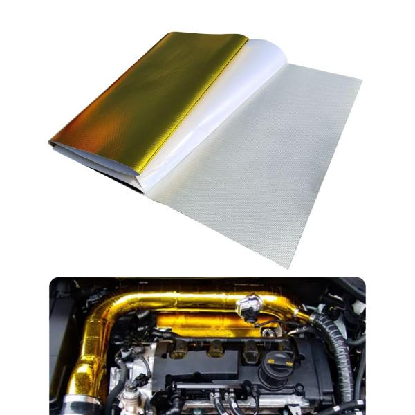 商品名:  Rroxcok Gold Thickened Aluminized Heat Shield Mat Thermal Barrier Adhesive Backed Heat Blanket 12'' X 48'', Fiberg...