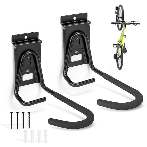 商品名: Truxwal Slatwall 自転車フック 高耐久 自転車ハンガー PVCコーティング 壁取り付け垂直自転車収納ラック - 2個パック Truxwal Slatwall Bike Hooks, Heavy Duty Bicyc...
