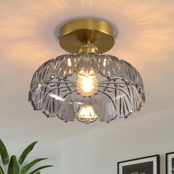 商品名:  Semi Flush Mount Ceiling Light Mid Century Modern Floral Smoke Gray Glass Shade, Close to Ceiling Lighting Fixture...
