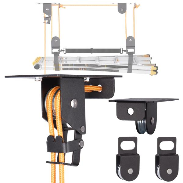 商品名: RoakyRoasy はしごホイスト ガレージ天井用 金属製プーリーシステム付き 耐荷重150ポンド 5.5インチ 薄型セルフロック収納リフト、平行または垂直に取り付け RoakyRoasy Ladder Hoist for Ga...