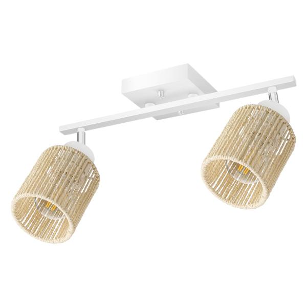 商品名:  BoostArea LED 2 Light Track Lighting Kit, White 2 Way Ceiling Spot Lighting with Handwoven Hemp Rope Lampshade, Fl...