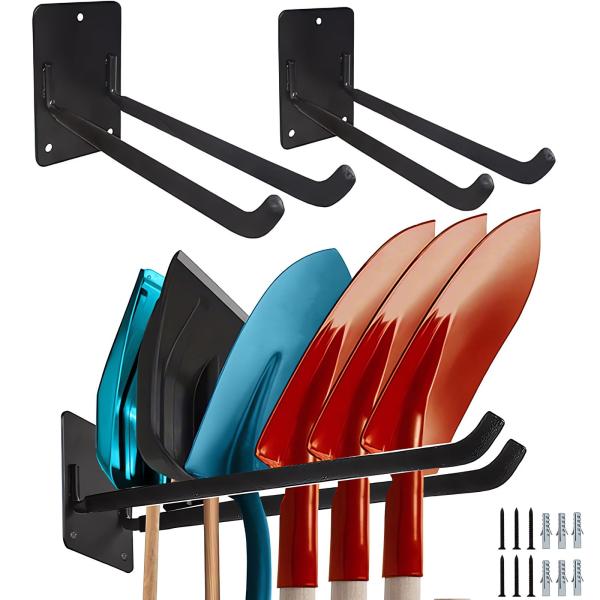 商品名: 高耐久ガレージフック壁取り付け、はしごフック2個パック、ガーデンツール用シャベルホルダー、折りたたみ椅子、スキーラック、ガレージ収納と整理、コンクリート壁フック、ブラック。 YOUSBEZY Heavy Duty Garage H...