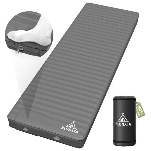 商品名: blunxta セルフインフレータブルスリーピングパッド フットポンプ付き 厚さ2インチ メモリーフォームキャンプパッド クイックインフレーションエアマットレス キャンプ ハイキング 車旅行 アウトドアアドベンチャー用 グレー b...