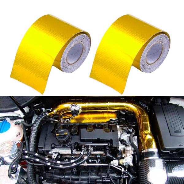 商品名:  Sporacingrts 2PCS 2" x16.4'（5M） Gold Adhesive Backed Heat Barrier Tape Glass Fiber Heat Shield Reflective Tape Wra...