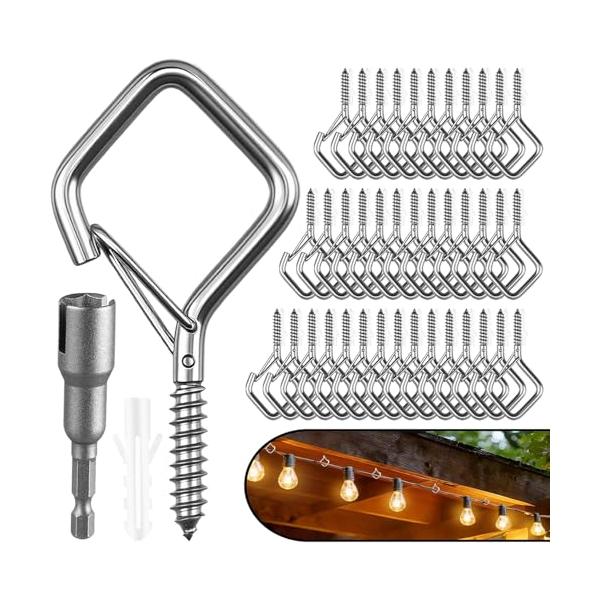 商品名: Emiluil 304ステンレススチールアイスクリューフック 40個 高耐久吊り下げ用 防風天井フック 植物、カップ、ウィンドチャイム、鳥の餌箱、クリスマスストリングライトを屋内&amp;屋外に吊るすための2.2インチ Emilu...