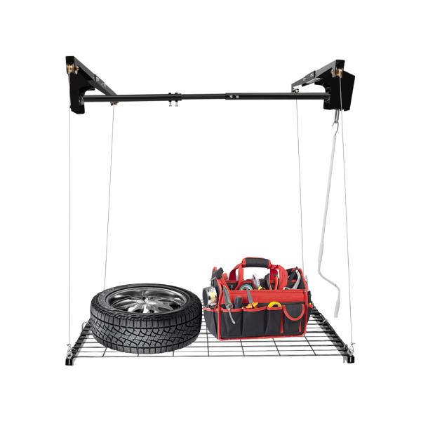 商品名:  Deroanke Overhead Garage Lifting Storage Rack, 4x4 Ft Heavy-Duty Metal Garage Ceiling Rack, 79''L Adjustable Heigh...