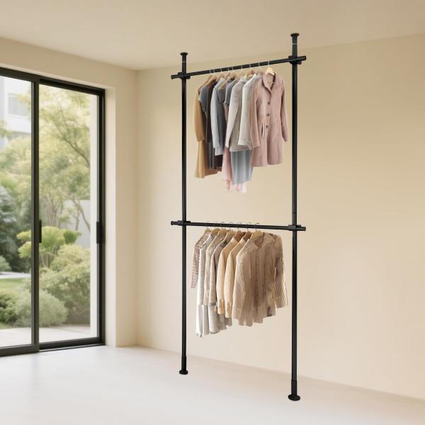 商品名:  Peakora Wall Mounted Closet System No Drill Freestanding Closet Organizer with 2 Rods Heavy-Duty Laundry Storage S...