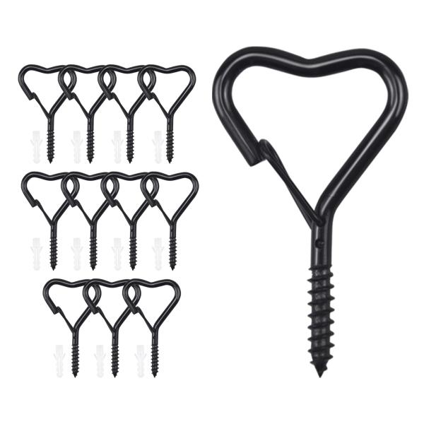 商品名: Viweolm ハート型スクリューフック 屋外用ストリングライト ランタン 風鈴 鳥の餌やり器 パーティーデコレーションに ? 壁、ガレージ、庭用の金属製フック (ブラック) 12個 Viweolm Heart Shaped Sc...