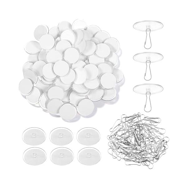 商品名:  Azefnuhk 80 Pack Self Adhesive Ceiling Hooks, Clear No Drill Damage-Free Wall Hooks with Metal Hooks for Hanging L...