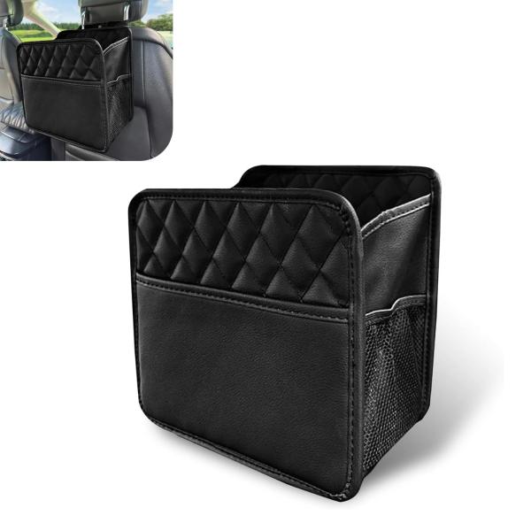 商品名: Bawkars 後部座席用カーオーガナイザー 10インチ x 10インチ PUレザー 吊り下げ収納 ポケット付き 多機能後部座席オーガナイザー 大容量 防水 ゴミ箱 ほとんどの車に対応 (ブラック) Bawkars Backsea...