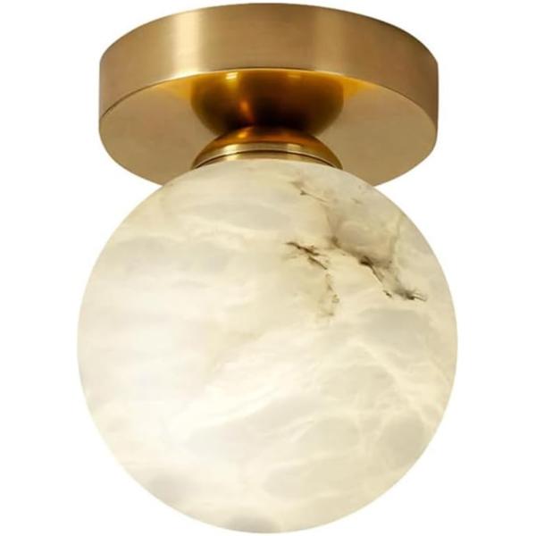 商品名:  Alabaster Ceiling Light Fixture Globe Marble Flush Mount Mid Century Modern Gold Brass Close to Ceiling Lamp for H...