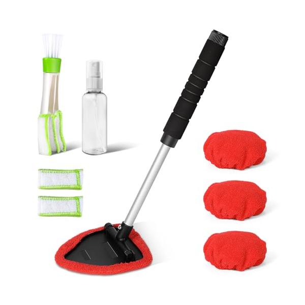 商品名: Gadhra 車用フロントガラスクリーナーツール ダスター付き マイクロファイバー 三角形 - スクエアヘッド スポンジハンドル フロントガラスワイパーツール 車の窓&amp;自宅用 Gadhra Car Windshield C...