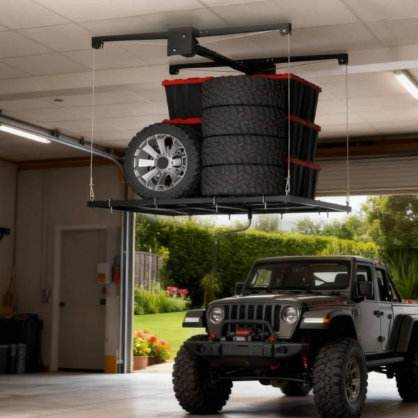 商品名:  Garage Ceiling Storage Racks, Garage with the 4x4ft Overhead Lift Storage Rack, Experience Effortless Organization...