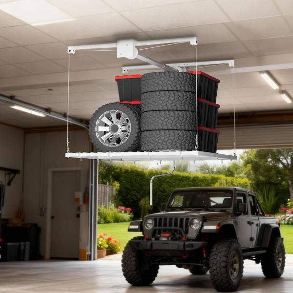 商品名:  Garage Ceiling Storage Racks, Garage with the 4x4ft Overhead Lift Storage Rack, Experience Effortless Organization...