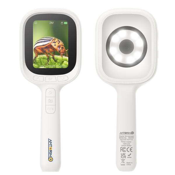 ■商品説明■子供向けの顕微鏡です。自由研究で植物の細胞や花粉、昆虫の触覚、羽などの観察に適してます。お子様向け誕生日プレゼントにも最適です。学校の夏休みの自由研究や自然観察にも最適です。＜ライト機能＞LEDライト8灯搭載され、白色/紫色の調...