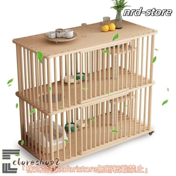 商品サイズ：幅112cm×奥行56cm×高さ108cm、2段重さ25kg。 素材：猫のケージはE1グレードの無垢材でできており、環境に優しく、スプレー塗料は使用していません。ヨーロピアンスタイルのキャビネットデザイン、美しく雰囲気のある、線...