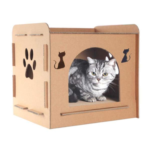 ※本製品の最高荷重は40kgで、天面は猫ちゃんが乗っても平気なくらい頑丈！※出入り口以外にも肉球型の可愛い小窓が付いていますので、ここからおもちゃを出し入れして猫ちゃんと遊んでも楽しいでしょう。ハウスの中で爪を研ぐ姿は見てても癒されます。※...
