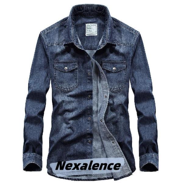 デニムシャツ ダンガリー メンズ 長袖 カジュアルシャツ ワークシャツ 両ポケット付き 水洗い加工 ユーズド 色落ち トップス ライトアウター 春 秋 冬サイズ:cmM 　胸囲 100 肩幅 43.6 着丈 69 袖丈59L　胸囲 104 ...
