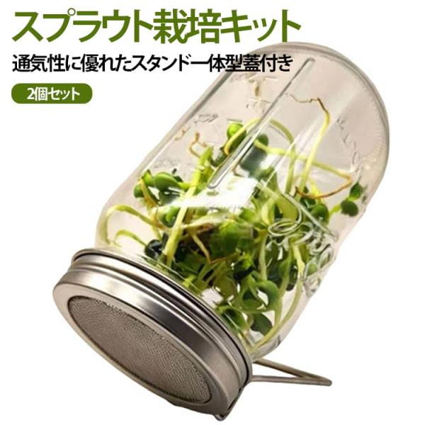 商品名:ブロッコリースプラウト フィルター蓋 ガラス瓶 スプラウト栽培キット 種子発芽ジャー スプラウト栽培キット 1000ml もやし栽培 スタンド付き蓋 斜め置き 排水しやすい メイソンジャー 種子発芽 室内栽培            ...