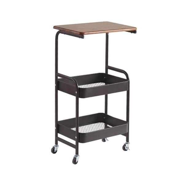 サイドテーブル ナイトテーブル キャスター付き ベッド横 移動式 3段 木天板タイプ 収納 小物 省スペース (ブラック)