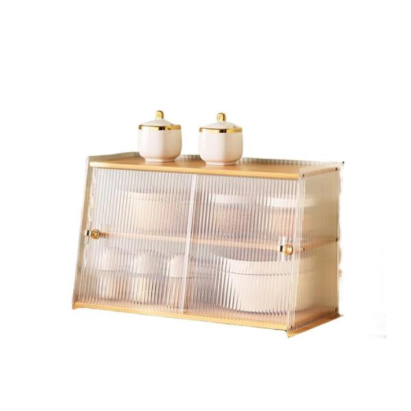 食器棚 卓上食器棚 アクリル扉 キッチン収納棚 ミニ食器棚 キッチンキャビネット アクリル扉 レンジボード 調味料入れ 北欧風 扉付 防塵 クラムシェルドア 簡単組立 安定性